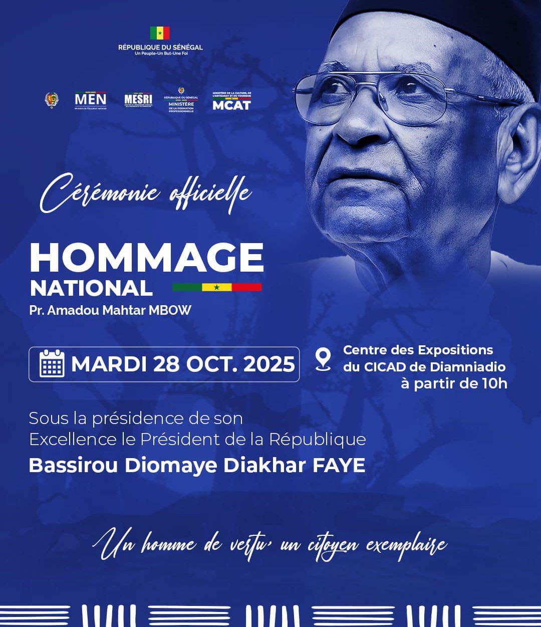 Hommage national au Pr. Amadou Mahtar Mbow : la Nation s’incline devant ...